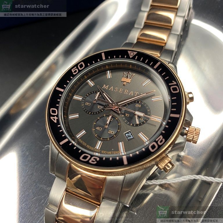 MASERATI瑪莎拉蒂男錶,編號R8873640002,44mm玫瑰金, 古銅色錶殼,金銀相間錶帶款_星晴錶精品[實體通路商][星晴錶業國際 ...