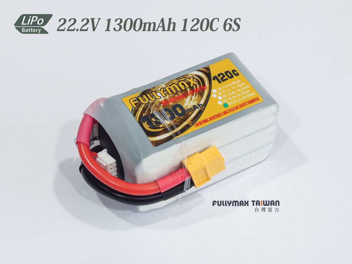 《台灣富力電池》Fullymax 22.2V 1300mAh 140C 6S / 5吋穿越機電池_台灣富力電池