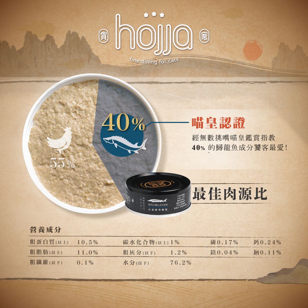 (24罐組)hojja賀家 山泉踏雪鱘龍80g 貓主食罐 98%含肉量 高蛋白低碳水 不含人工化學香料 全齡貓 - PChome 24h購物